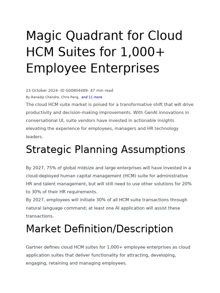 Magic Quadrant For Cloud HCM Suites Gartner | PDF | Human Resource ...