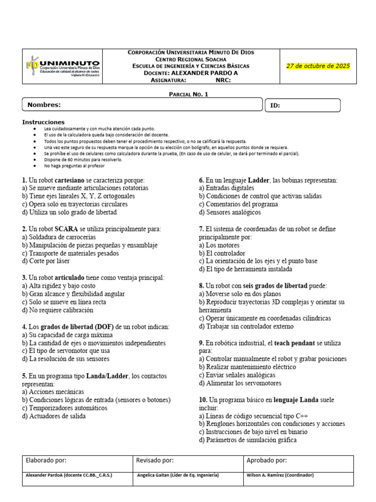 EXAMEN 2 CP | PDF | Robot | Robótica