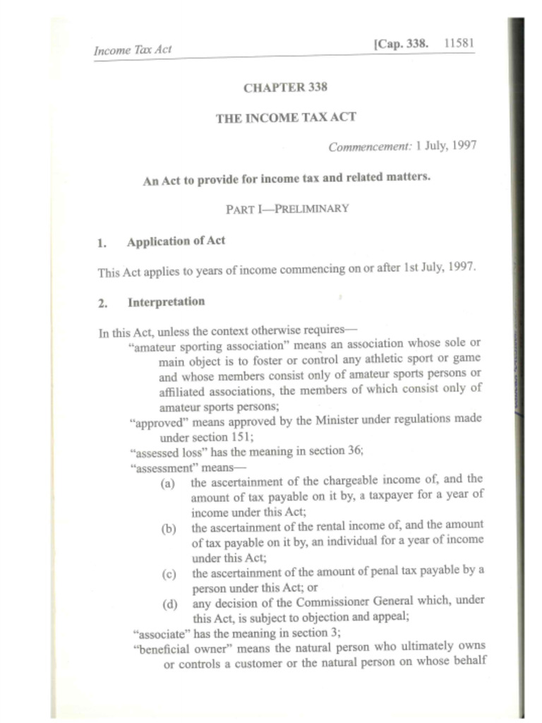 Income Tax Act (Cap. 338) | PDF