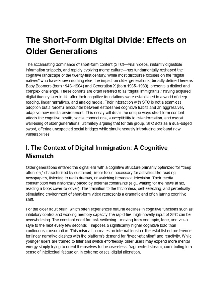 The Short-Form Digital Divide - Effects On Older Generations | PDF ...