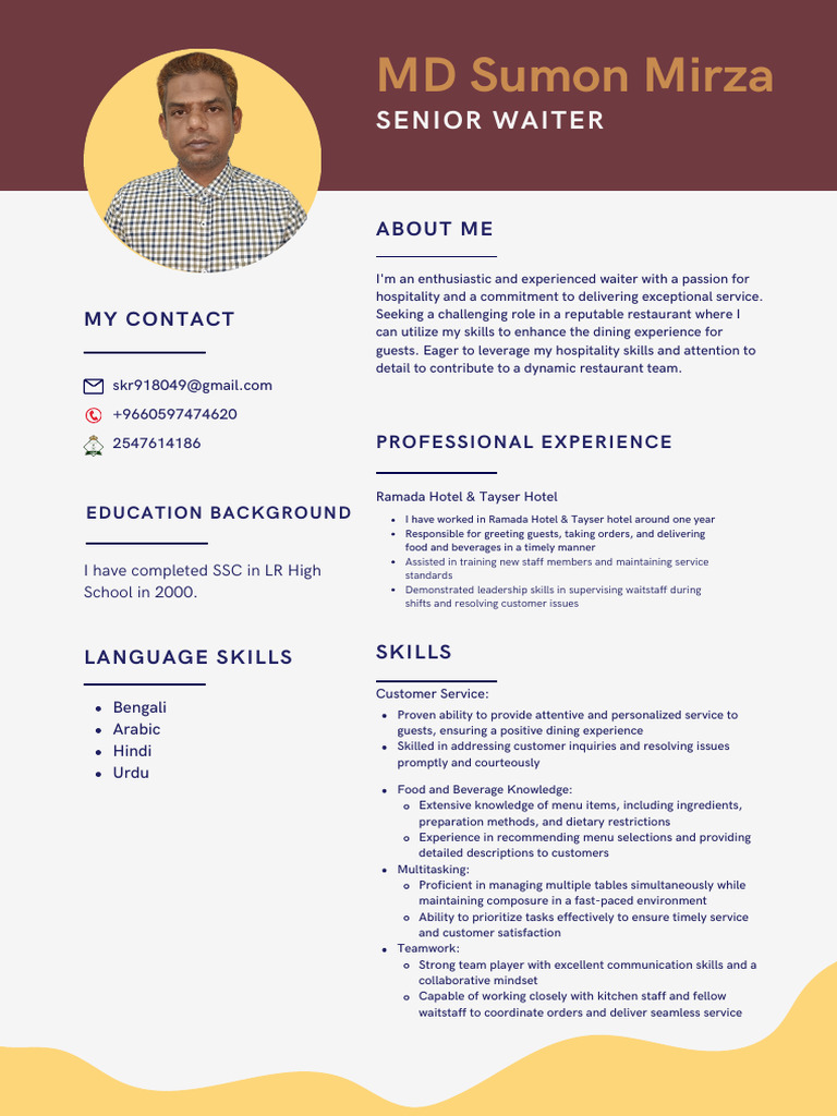 MD-Sumon-Mirza-CV 20240304 201800 0000 | PDF | Waiting Staff | Restaurants