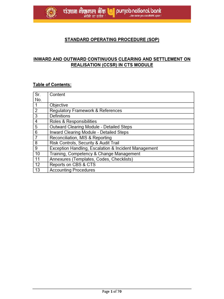 CCSR SOP for CTS Clearing Process | PDF | Cheque | Banks