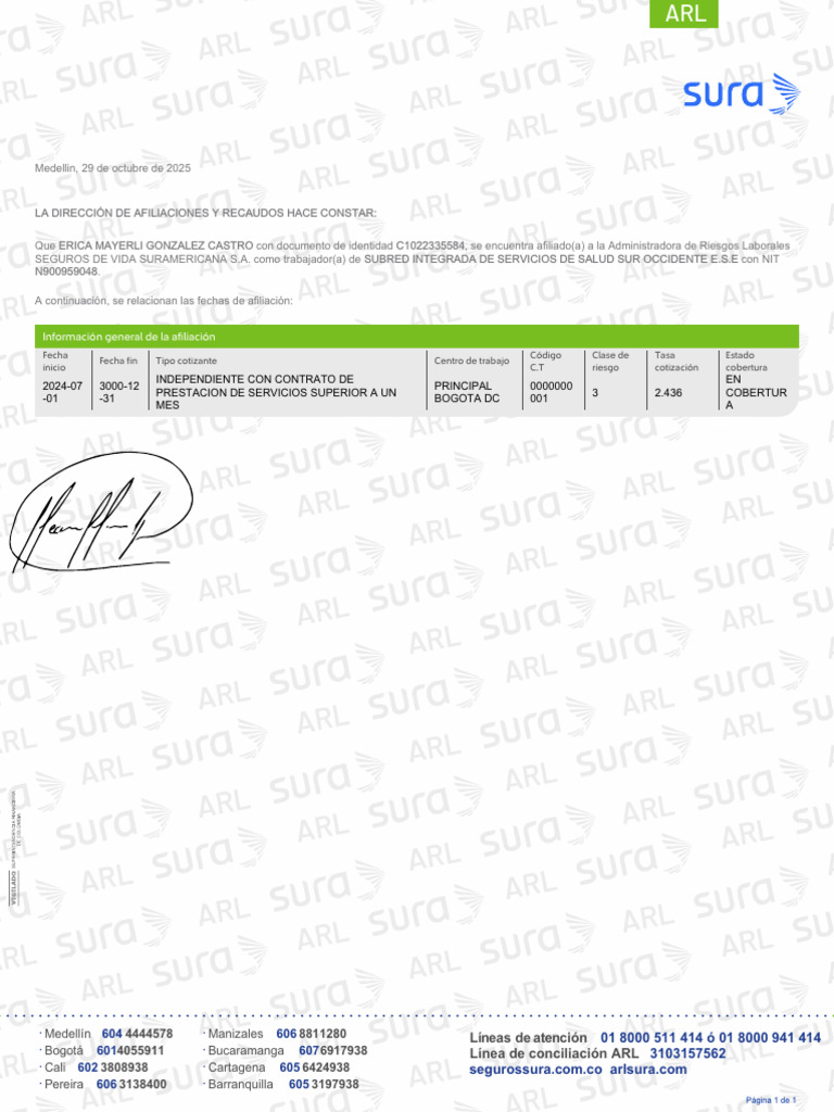 Certificado Arl | PDF