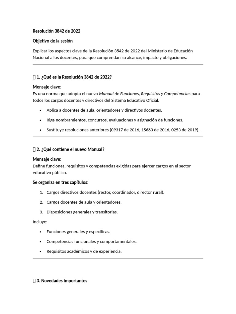 Resolución 3842 de 2022 Resumen | PDF | Maestros | Educación de la ...