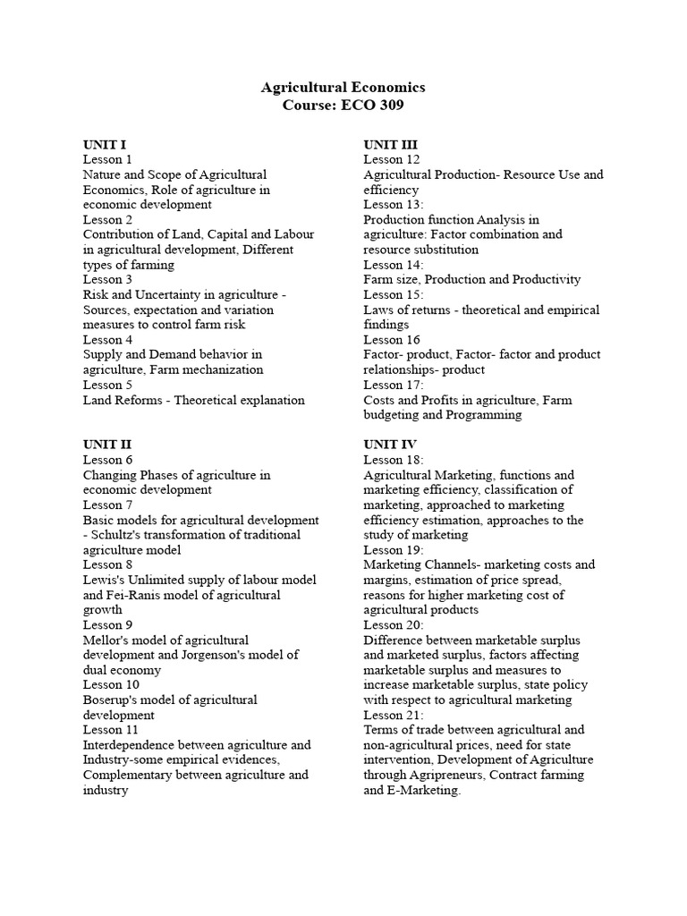 Agricultural Syllabus | PDF | Agriculture | Economics