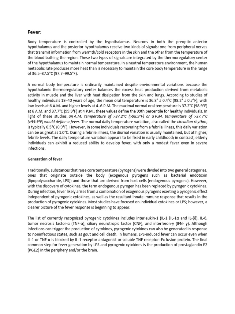 Fever Pathogenesis Causes of Acute Febrile Illnesses | PDF | Fever ...