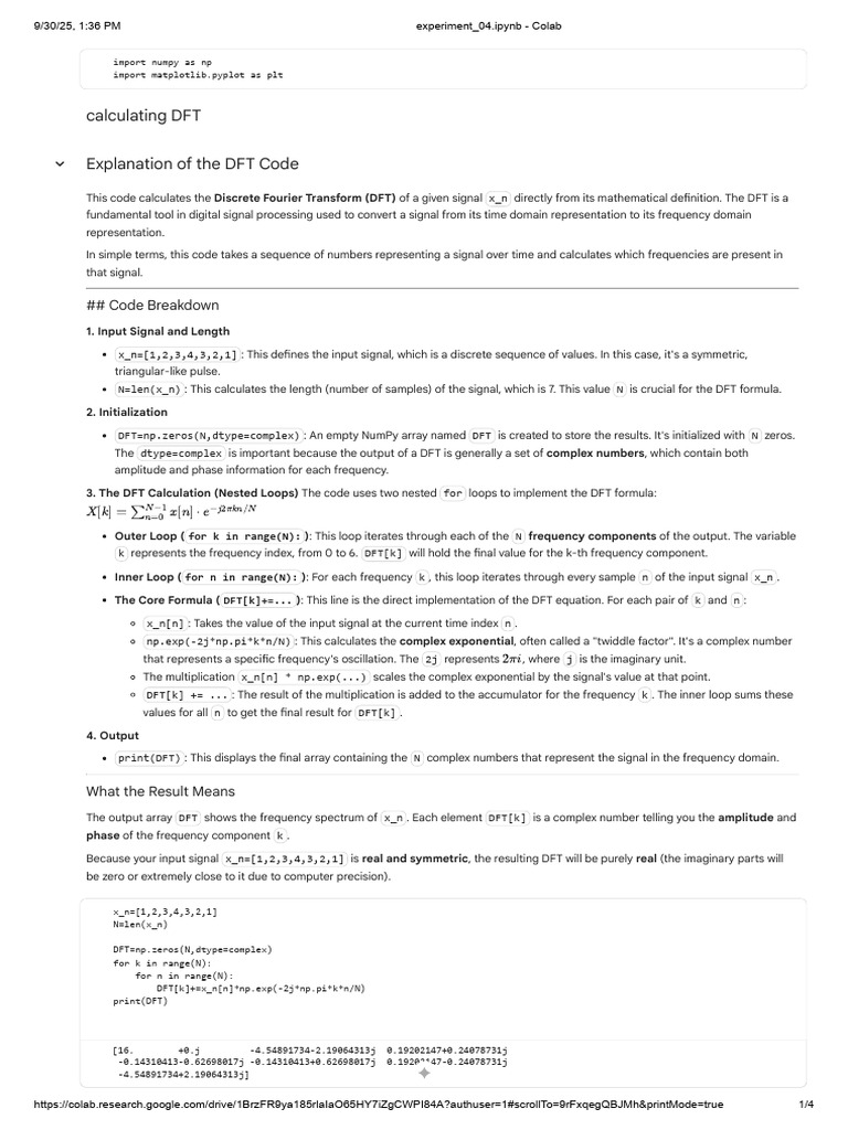 Experiment 04.ipynb - Colab Ravi 2023kuec2017 | PDF | Discrete Fourier ...
