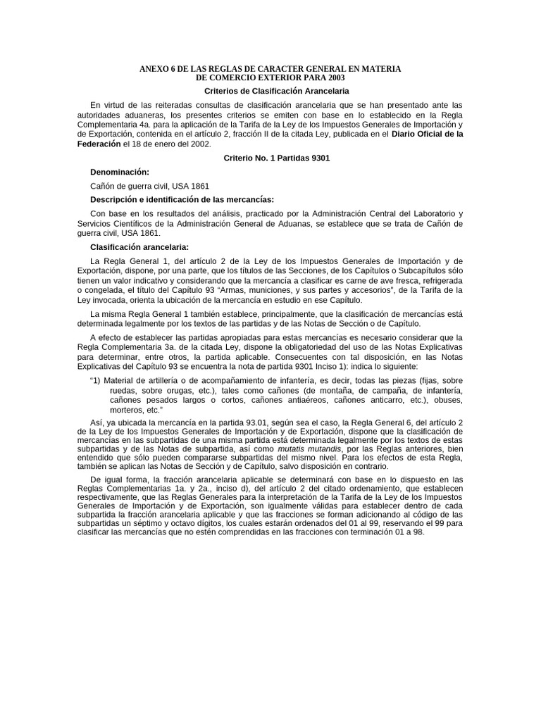 ANEXO 6 Cañon | PDF | aduana | Arancel