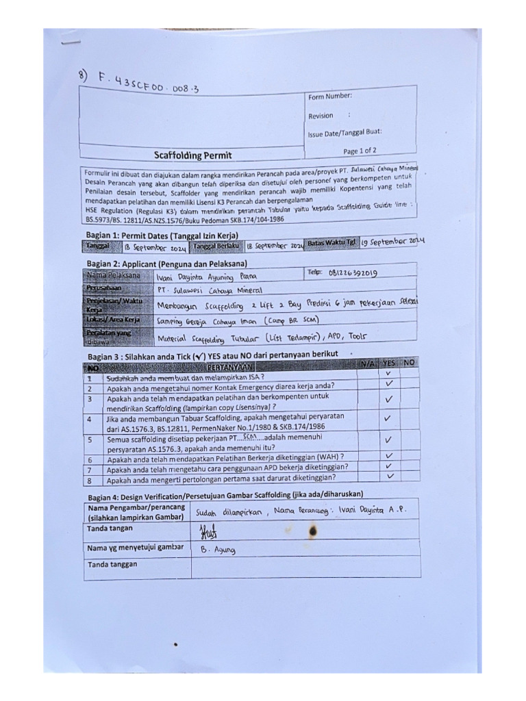 Permit Pemasangan Scaffolding | PDF