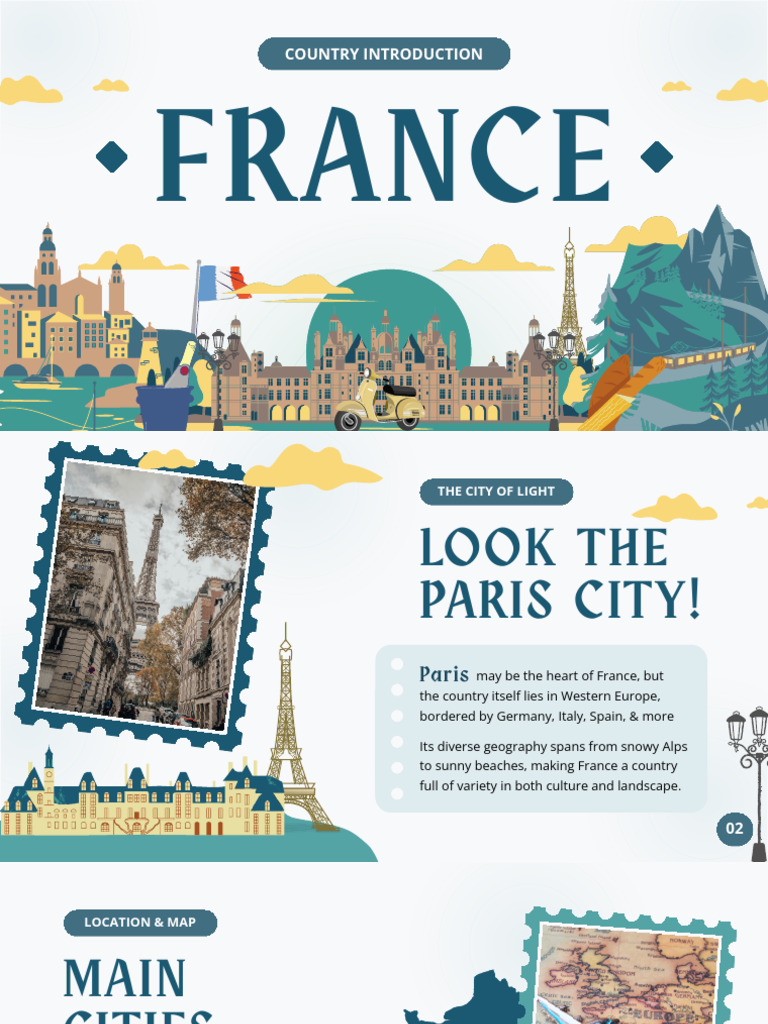 Blue and Yellow Illustrated France Country Introduction Presentation ...
