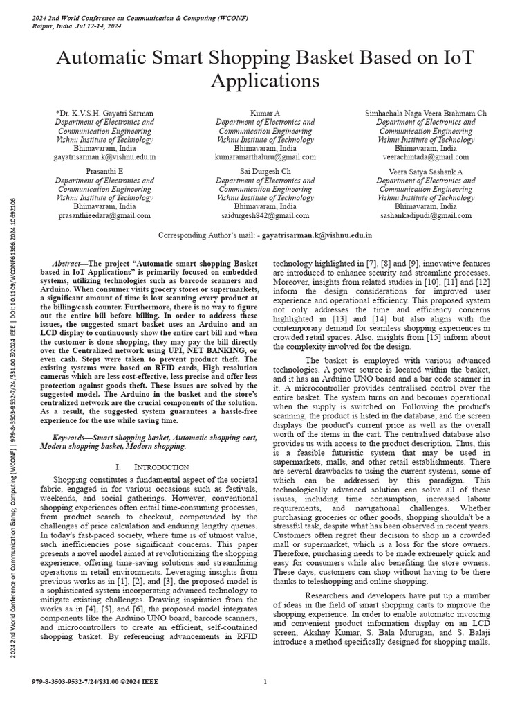 Automatic Smart Shopping Basket Based on IoT Applications | PDF | Radio Frequency Identification ...