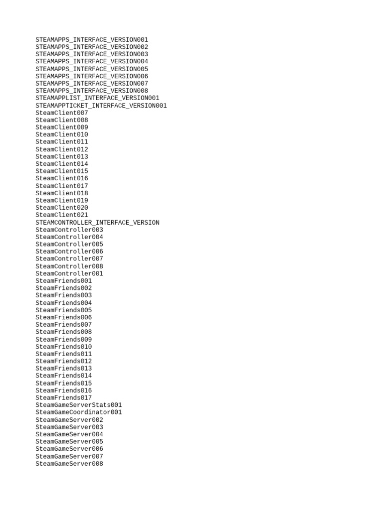 Steam API Interface Versions List | PDF