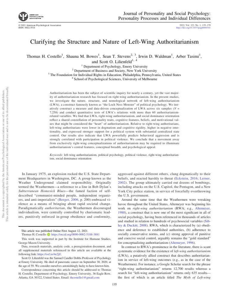 Understanding Left-Wing Authoritarianism | PDF | Political Science ...