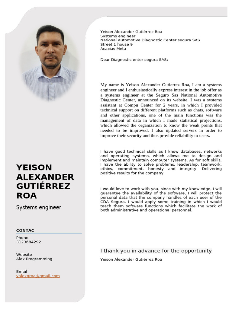 Job Application: Systems Engineer Position | PDF