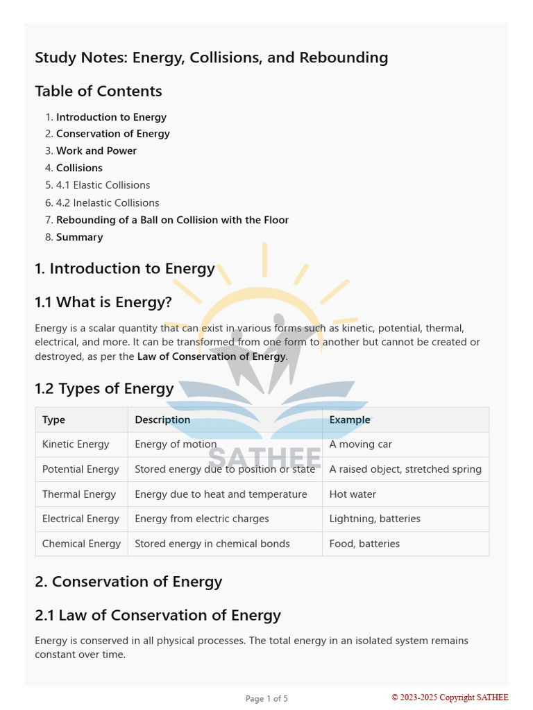 Energy and Collisions Study Notes | PDF | Collision | Momentum