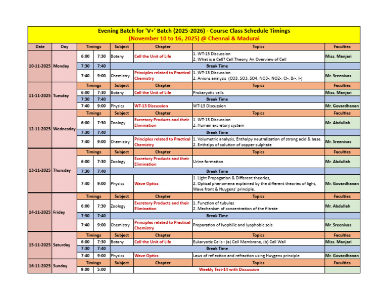 V+ Class Schedule (Nov., 10 To 16, 2025) | PDF | Cell (Biology ...