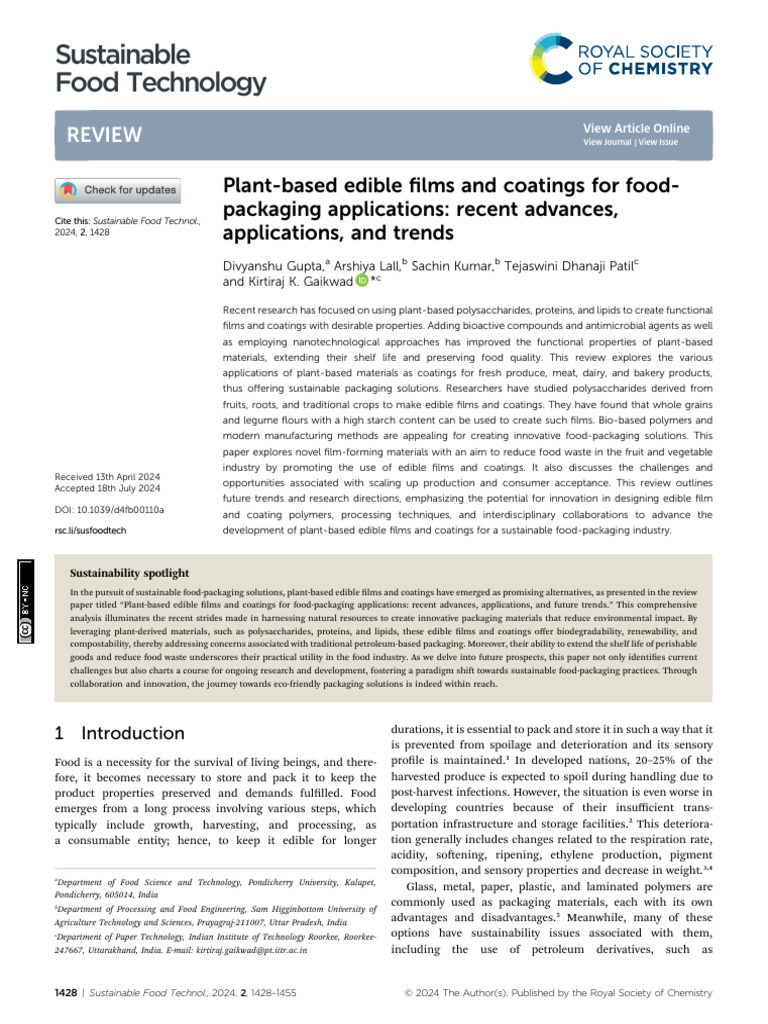Plant_based Edible Films and Coatings for Foodpackaging Applications ...