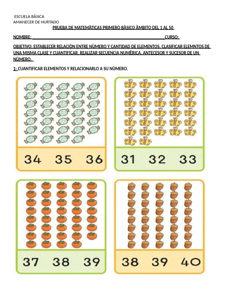 2 de Octubre Prueba de Matemàticas Primero | PDF