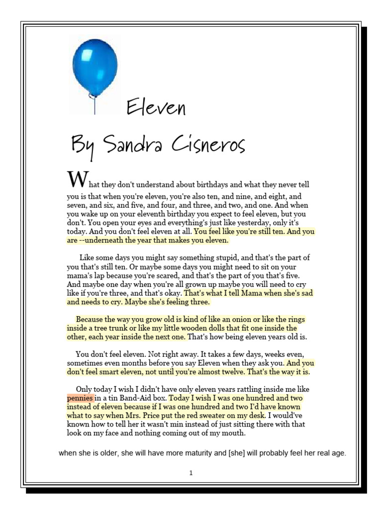 Eleven by Sandra Cisneros | PDF