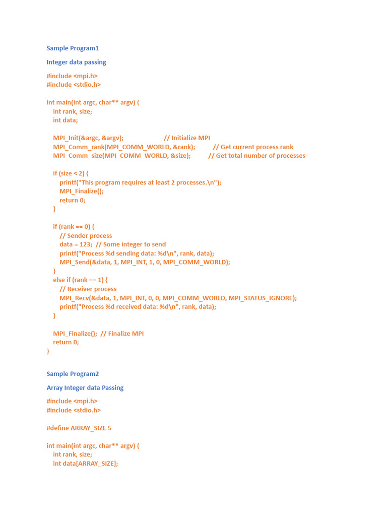 MPI Integer Array Data Passing Examples | PDF | Integer (Computer ...
