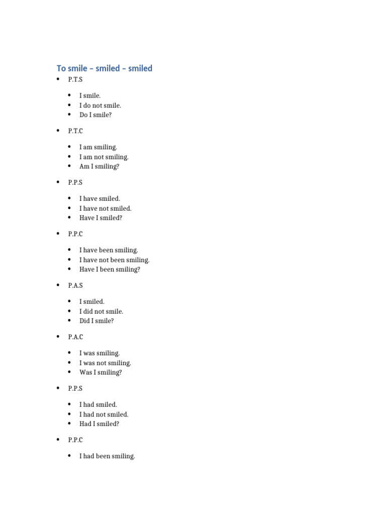 Verb Tenses Smile Speak | PDF