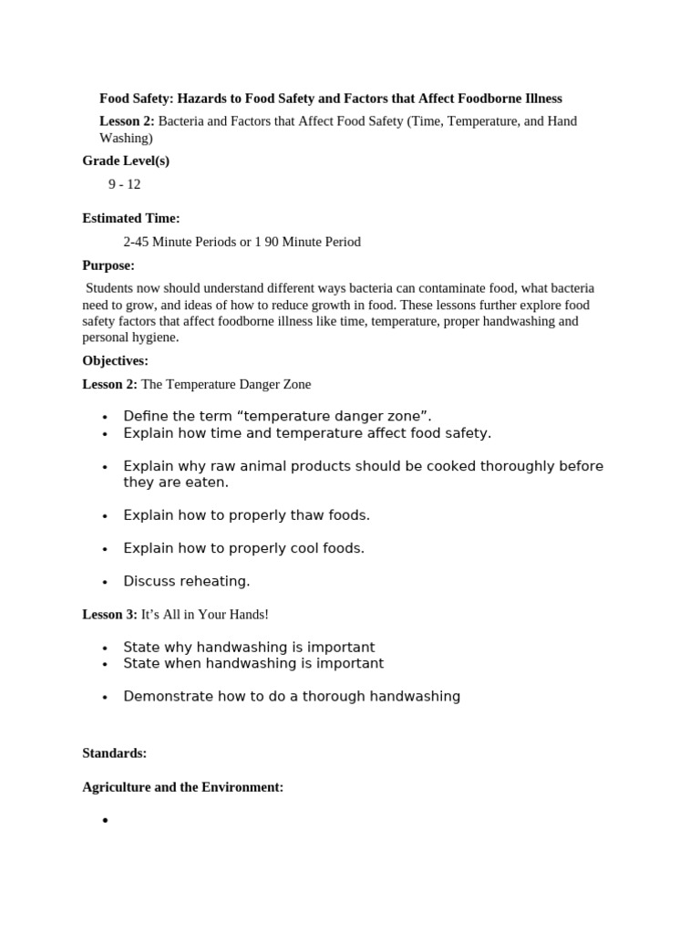 Lesson2 Foodsafety | PDF | Hand Washing | Foodborne Illness