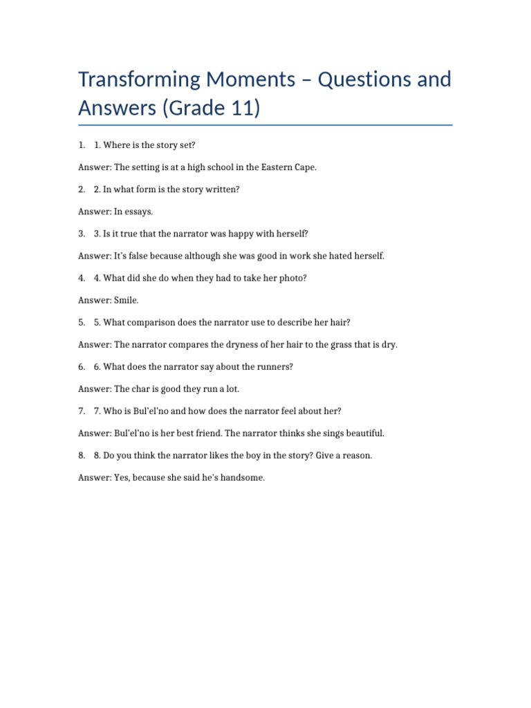 Transforming Moments Grade11 QA-1 | PDF