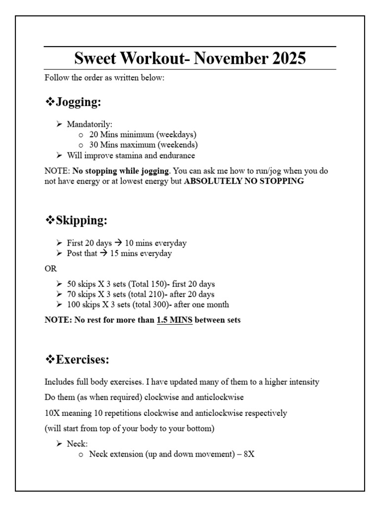 Sweet Workout November 25 | PDF | Musculoskeletal System | Physical ...