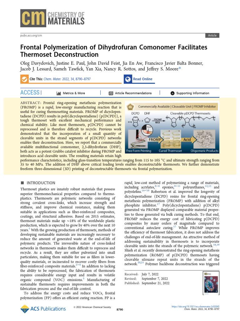 Davydovich Et Al 2022 Frontal Polymerization of Dihydrofuran Comonomer ...