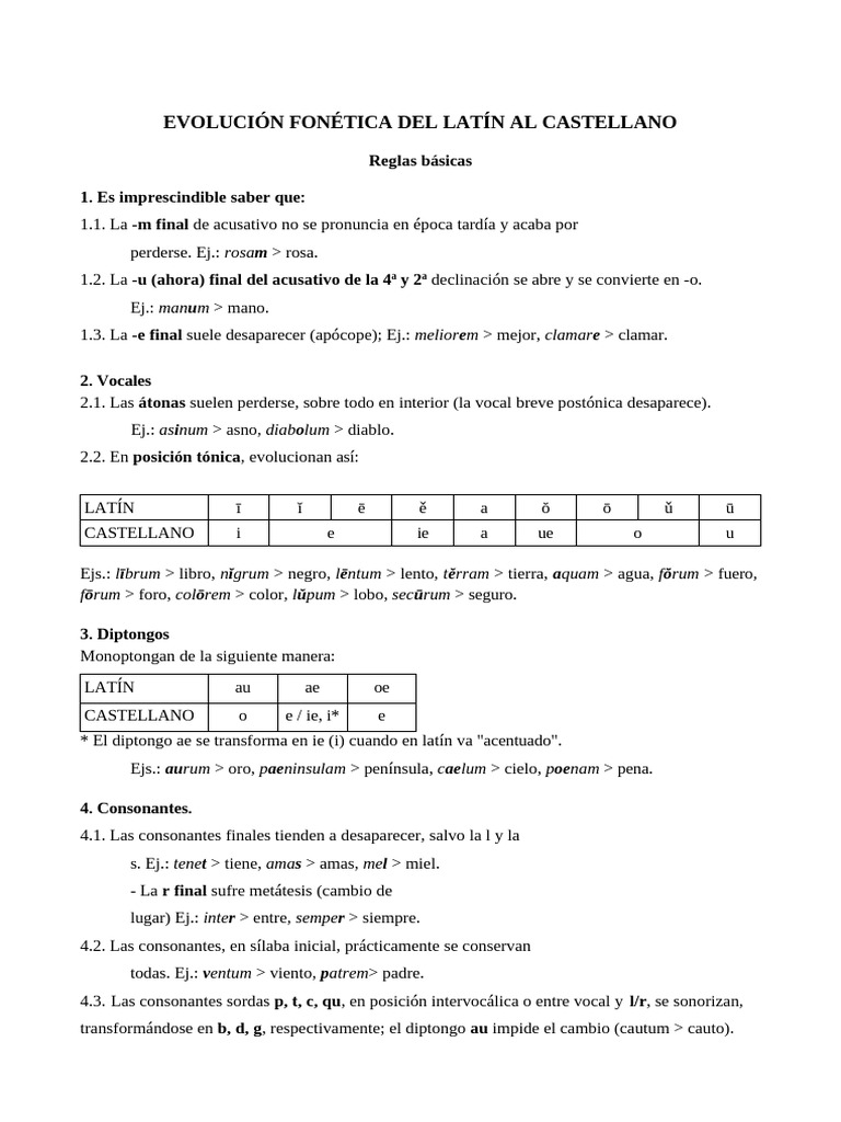 Reglas Evolucion Fonetica | PDF | latín | Lingüística