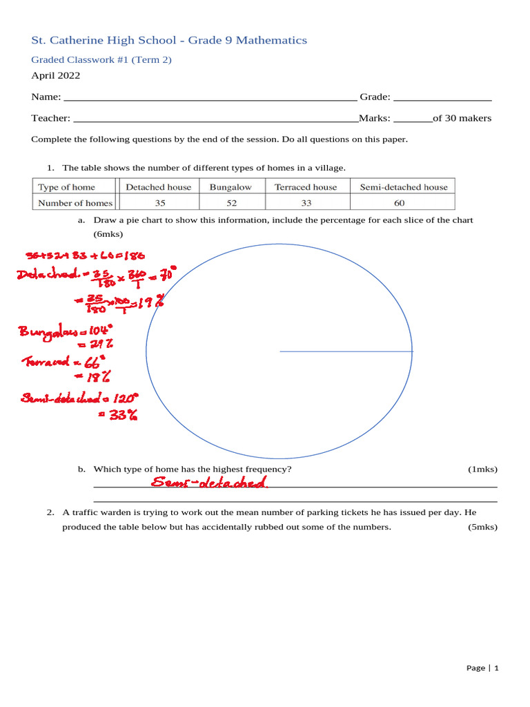 Grade 9 Classwork #1 (Term 2, 2021-2022) ANSWER | PDF