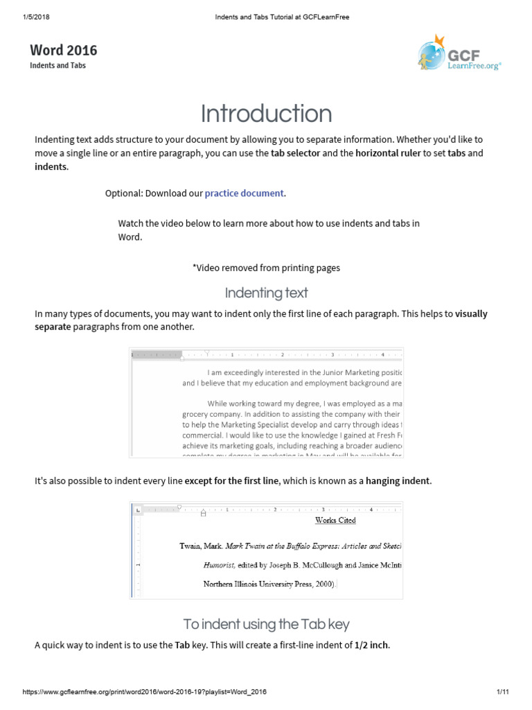 8-Indents and Tabs Tutorial at GCFLearnFree | PDF | Paragraph | Text