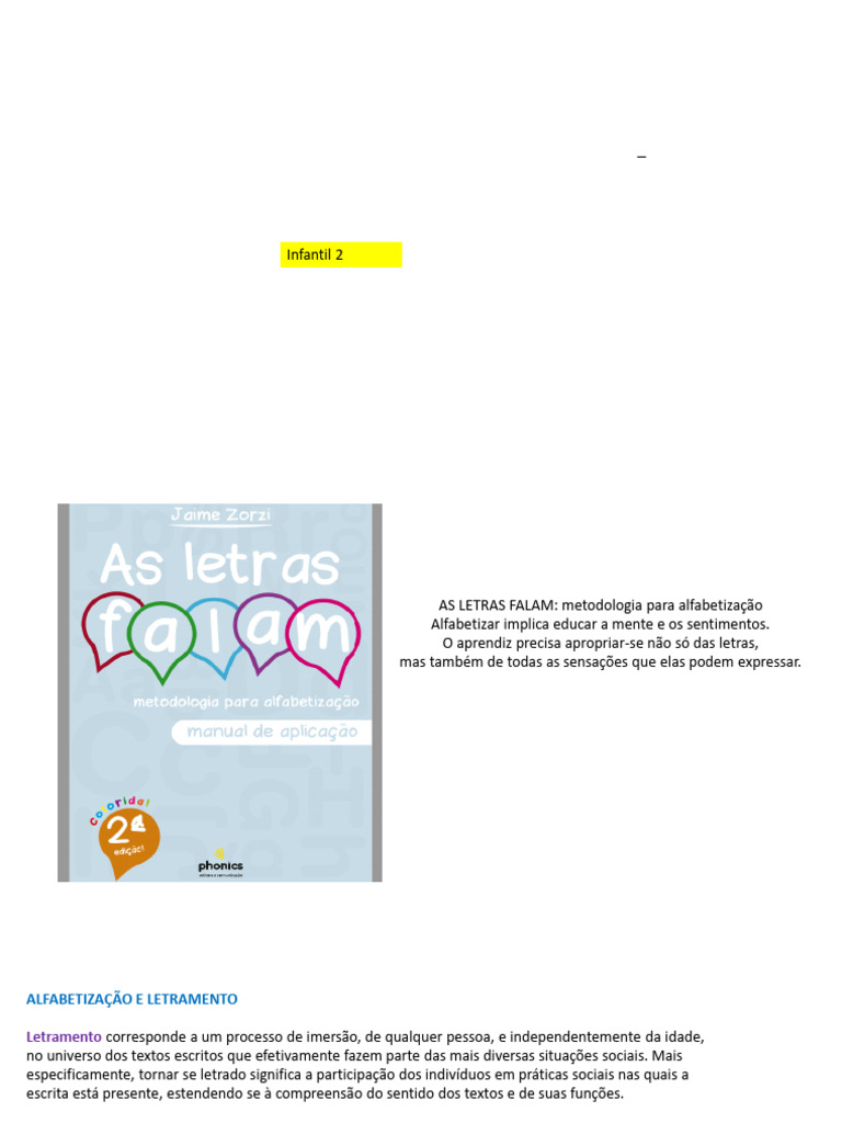 Metodologia "As Letras Falam" para Alfabetização | PDF | Alfabetização ...
