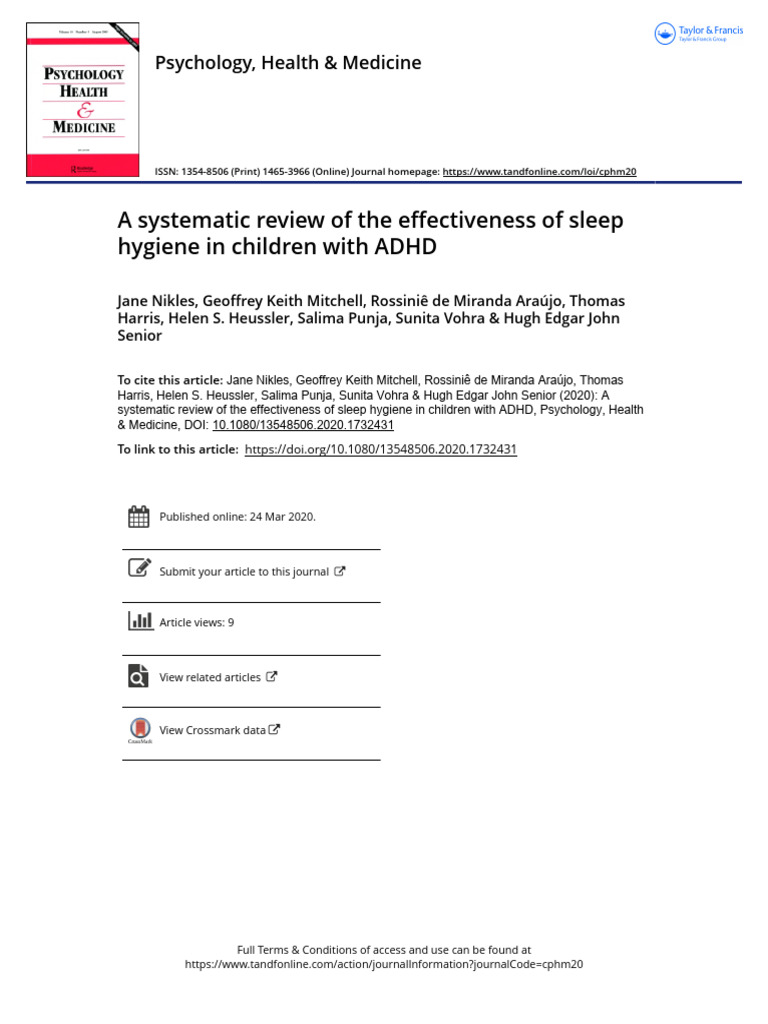 A Systematic Review of The Effectiveness of Sleep Hygiene in Chilgren ...