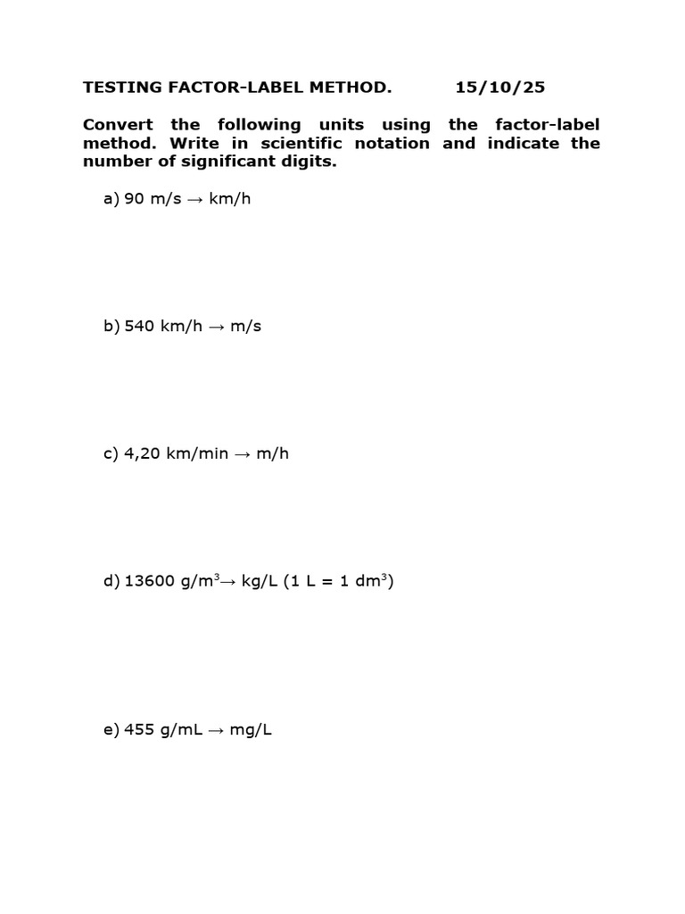 Testing Factor-Label Method | PDF