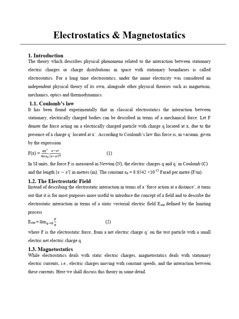Electrostatics and Magnetostatics Overview | PDF | Magnetic Field | Force