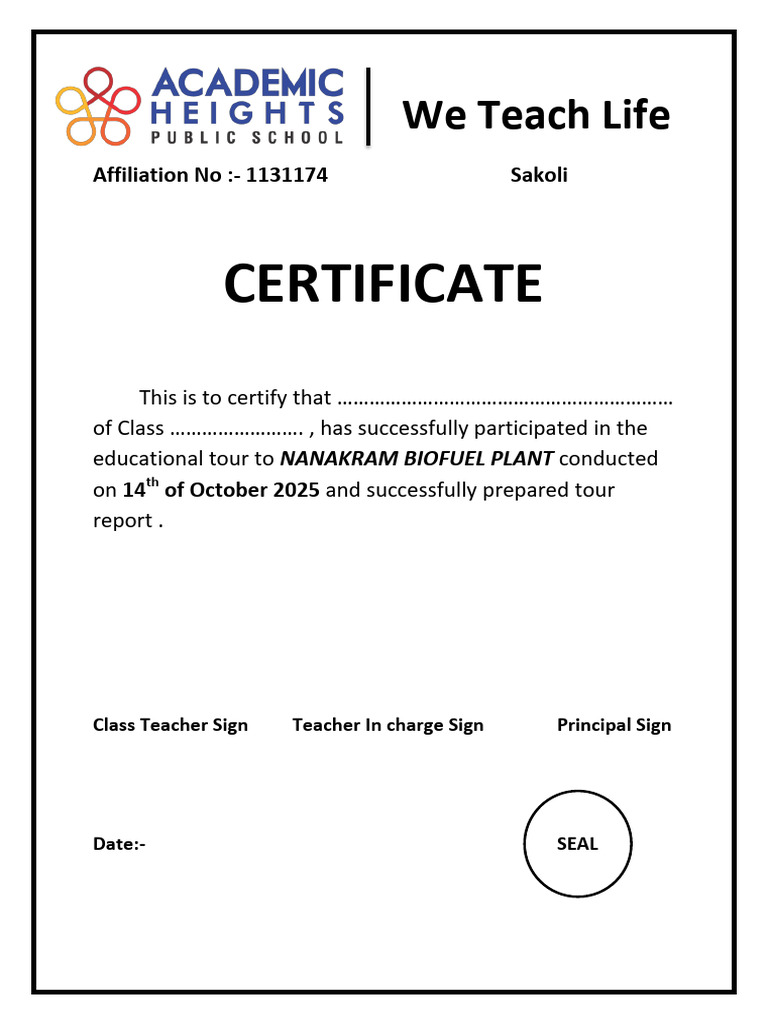 Certificate of Educational Tour Participation | PDF