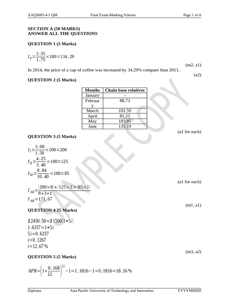 Final Exam Marking Scheme QM | PDF