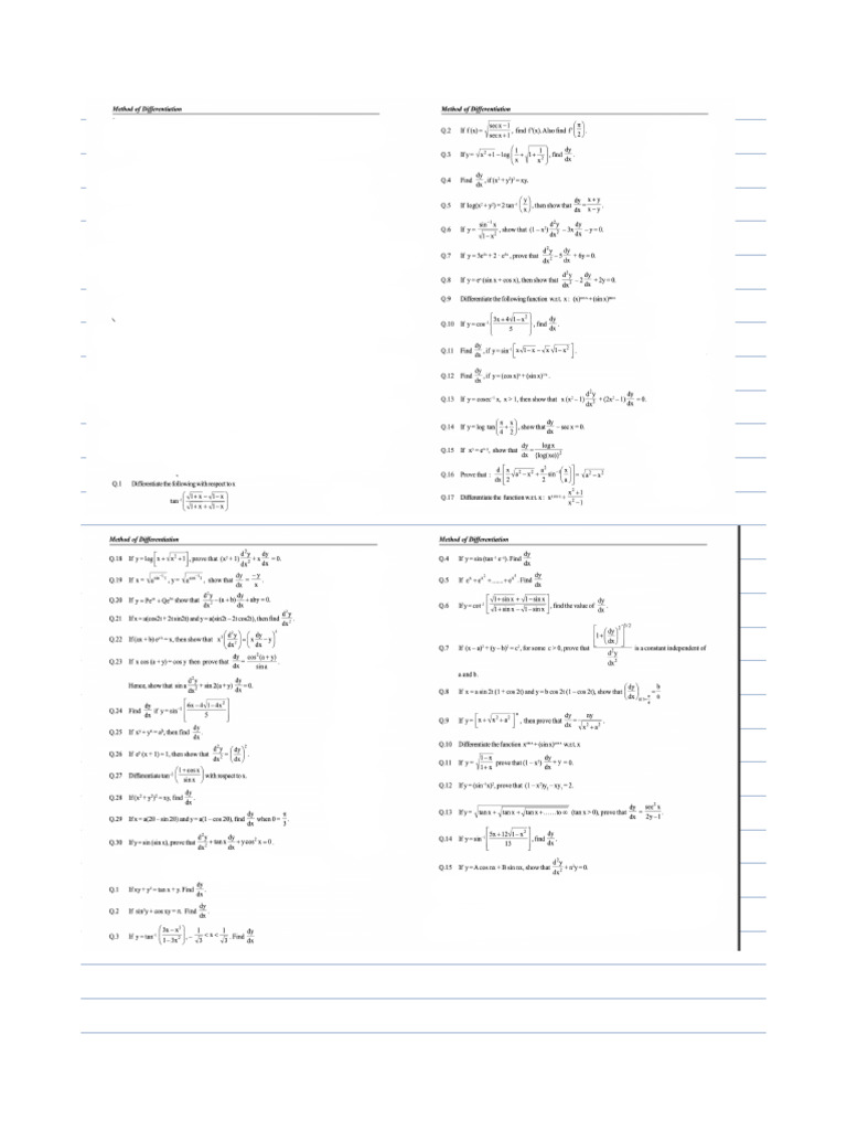 Important Questions Differentiation CBSE | PDF