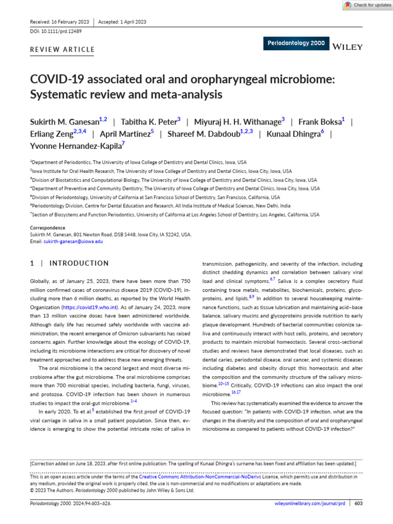 20. Periodontology 2000 - 2023 - Ganesan - COVID‐19 Associated Oral and ...