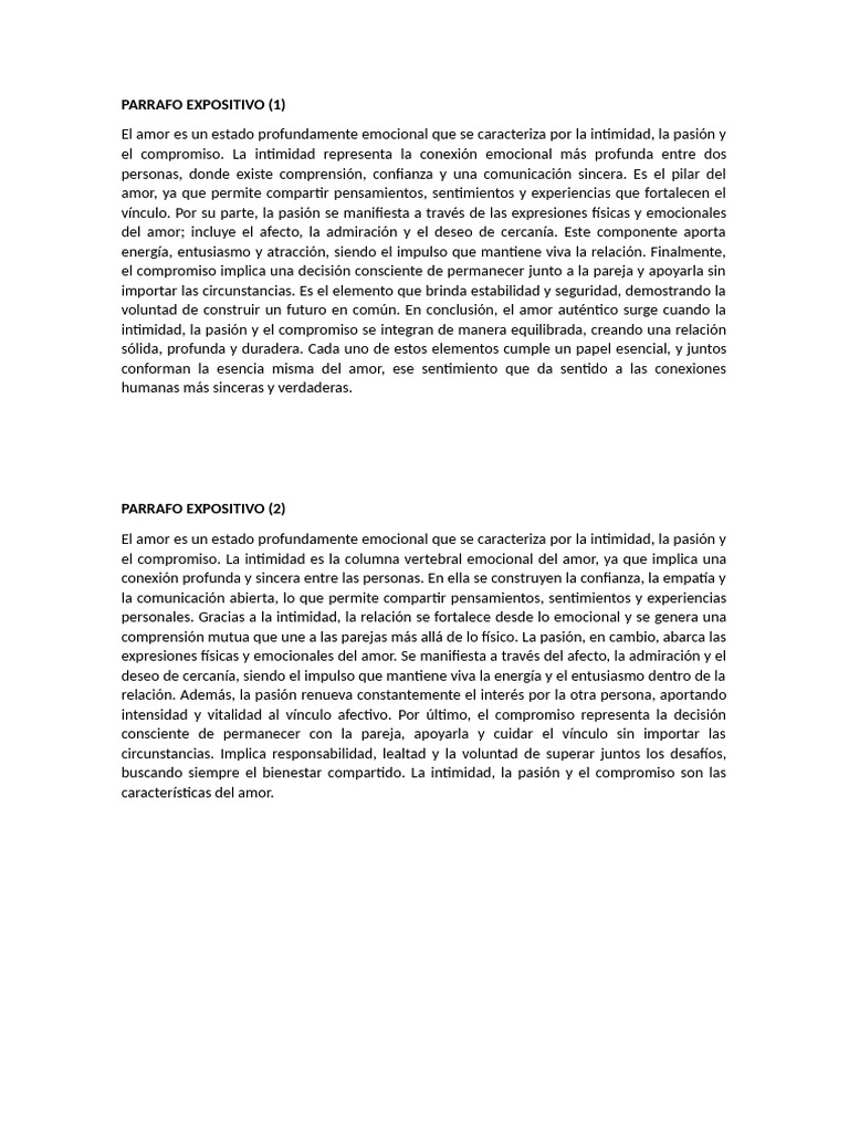 Parrafo Expositivo | PDF | Amor | Las emociones