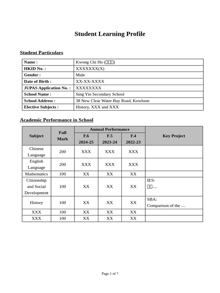 Student Learning Profile Template | PDF