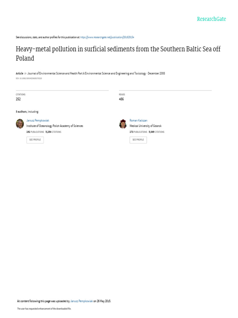 Heavy Metal Pollution in Surficial Sediments From The Southern Baltic ...