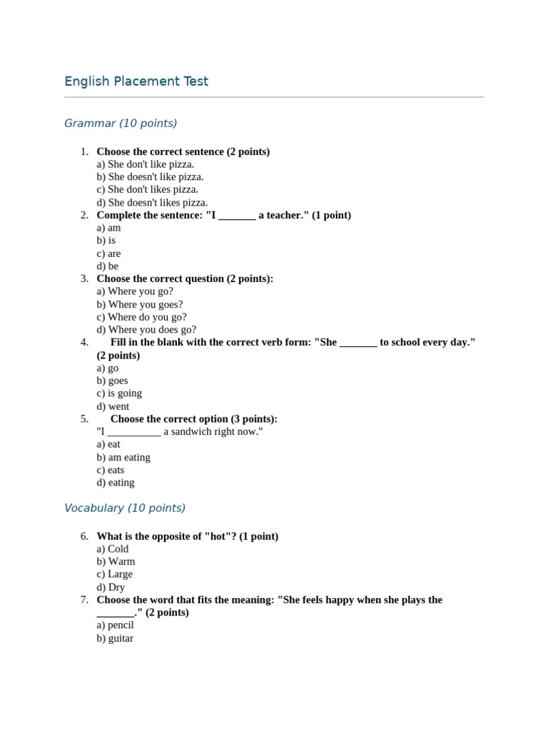 English Placement Test | PDF