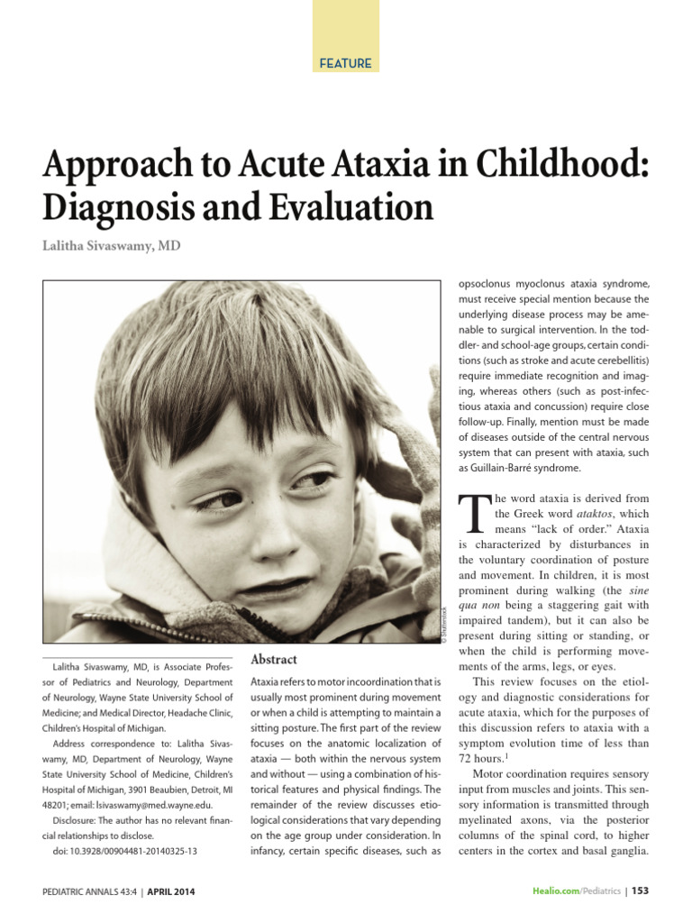 Approach To Acute Ataxia in Childhood Diagnosis and Evaluation | PDF ...