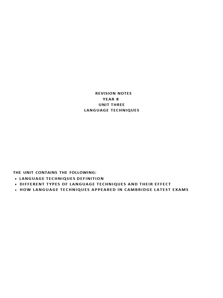 Language Techniques Question Types Notes With Example Questions (1 ...