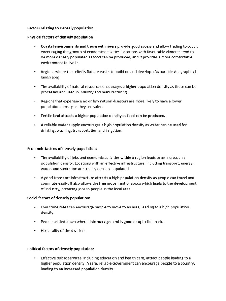 Physical Factors of Densely Population | PDF