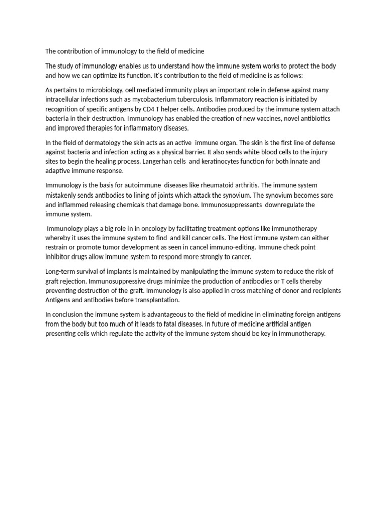 Medicine and Surgery Immunology Essay | PDF