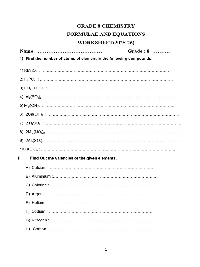 FORMULA AND EQUATIONS - WORKSHEET | PDF | Oxide | Magnesium