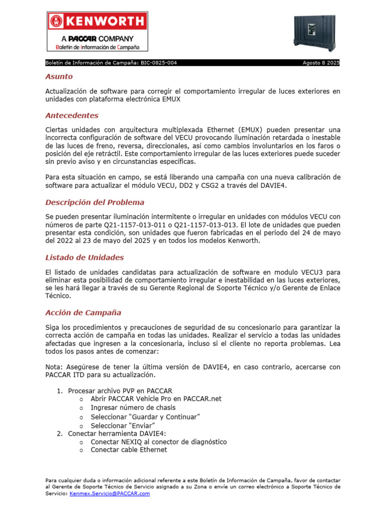 BIC-0825-004 Actualización de Software en VECU en Unidades EMUX | PDF ...